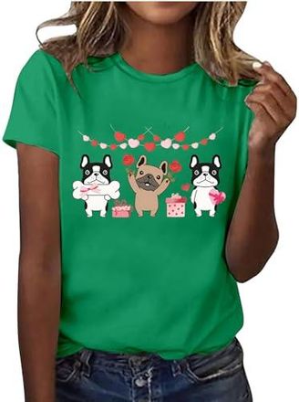 Generic T-shirt d&eacute;contract&eacute; &agrave; col rond pour femme pour la Saint-Valentin 2026 | Haut &agrave; manches courtes pour plus de confort et de style (3), Vert, XXL