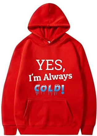 Generic Yes Im always cold Pull à capuche drôle pour femme à manches longues Sweat à capuche drôle poche kangourou surdimensionné graphique ample sweatshirts 