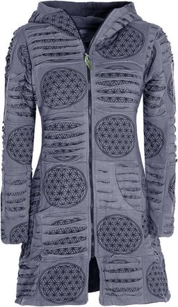 vishes Alternative Bekleidung - Damen lange warme Jacke Hippiemantel Zipfel Kapuzenmantel grau 36-38