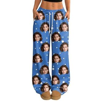 Generic Pantalon de jogging pour femme avec photo et cordon de serrage - Coupe ample - Pantalon de surv&ecirc;tement d&eacute;contract&eacute; &agrave; jambe large, bleu, M