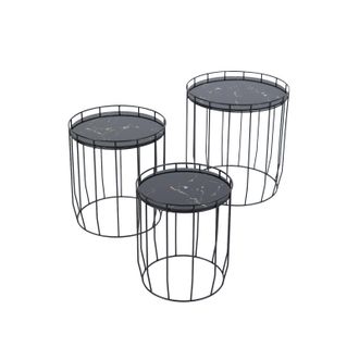 SVITA PASI 3er Set Beistelltische Couchtische Kaffeetische Nachttische klein rund modern Wohnzimmer Schlafzimmer Flur Schwarz