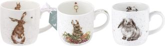 Wrendale Designs Royal Worcester Tassen, Hasen- und Hasen-Kollektion, 0,3 l, 3 St&uuml;ck