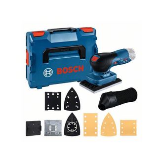 Bosch Akku-Schwingschleifer gss 12V-13 Solo mit 3 Platten und Zubeh&ouml;r in l-boxx