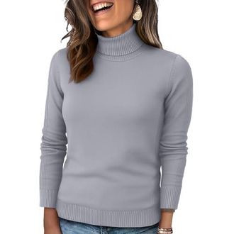 Generic Pull Femme Hiver Chaud col Montant Mode Ample Sweatshirts Couleur Unie Pull Femme Chic et El&eacute;gant D&eacute;contract&eacute; Manche Longue Jumper Tops Gris Clair
