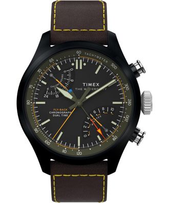 Timex Waterbury Ace Fly-back Braun Herren Armbanduhr TW2Y70100