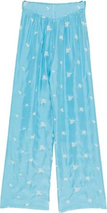 Forte_Forte Femme, Pantalons, Bleu, Taille: 40 FR Pantalon en soie brod&eacute;e