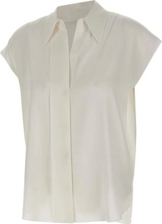 Vince Femme, Blouses et Chemises, Blanc, Taille: 40 FR Stretch-Silk Hidden-Placket Cap-Sleeve Blouse