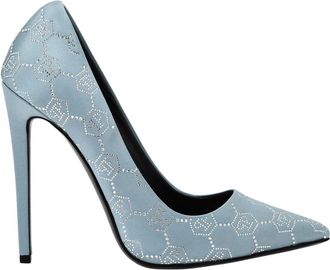 Philipp Plein Femme, Chaussures, Bleu, Taille: 40 EU Satin Decollete Hi-Heels Monogram Strass