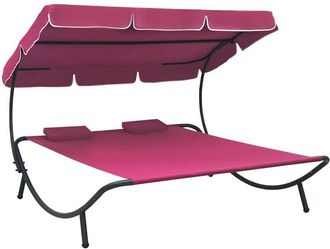 vidaXL Vidaxl - Lit de repos dext&eacute;rieur avec auvent et oreillers Rose
