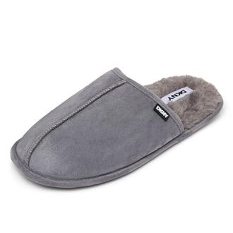 DKNY Pantoufles confortables en daim pour homme avec doublure chaude en fausse fourrure | Pantoufles mules | Doux et respirants | Disponibles en noir, gris