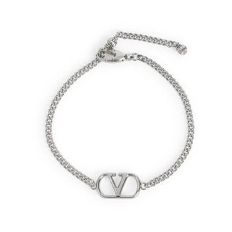 Valentino Garavani Homme, Accessoires, Gris, Taille: ONE Size Logo Plaque Chain Bracelet