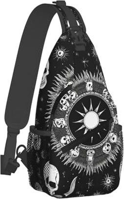 Generic Casual Sacoche Homme Bandouliere Tatouages gothiques dHalloween : cr&acirc;ne de corbeau, soleil et lune Sac &agrave; Bandouli&egrave;re Antivol Cross Body pour Voyage Ra