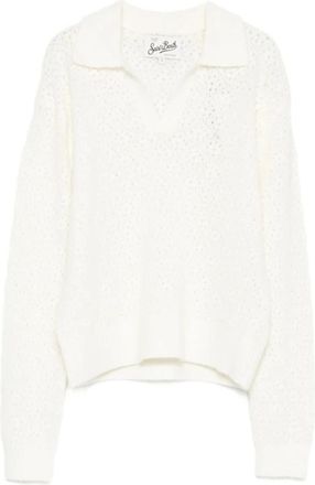 MC2 Saint Barth Femme, Pulls, Blanc, Taille: 40 FR Pointelle Knit V-neck