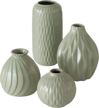 Boltze Boltze Vasen Set Zalina 4-teilig (grün, Blumenvasen Porzellan lasiert, Deko-Vasen verschiedene Muster + Größen, Höhe 9-19 cm, ø 9-11 cm) 2025736