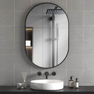HOMCOM Miroir ovale - HOMCOM - cadre en aluminium, verre trempé - style minimaliste - montage vertical ou horizontal - 60 x 90 cm - noir