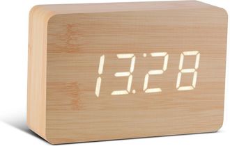 gingko GK15W11 Digitaluhr Click Clock Ziegelsteinform, Buche mit wei&szlig;er LED-Anzeige
