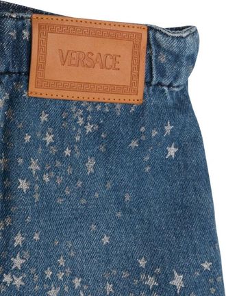 Versace Glitter Denim Cotton Skirt - Blue