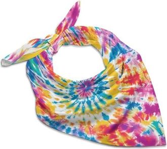 Generic Foulard carré en soie arc-en-ciel léger imprimé tie-dye abstrait tourbillon foulards enveloppants pour cheveux respirant cadeaux pour femmes hommes, m