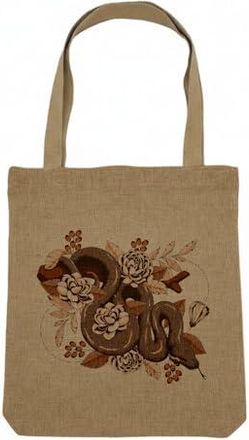 Fabulous Sac Shopping Tote Bag Aspect Lin - Serpent Floral Illustration Gothic Tatouage Dessin Original - Sac de Courses Toile Epaisse 360g Beige Naturel Cabas