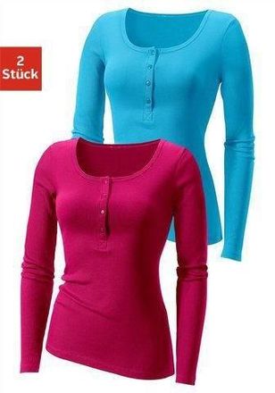 H.I.S Langarmshirt mit kurzer Knopfleiste (2er-Pack) aus modischer Rippqualit&auml;t