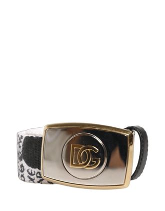 Dolce & Gabbana Mens White Graffiti Print Gold Metal Buckle Belt Polyester Calf Leather