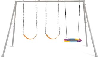 Intex 44134 - Kinderschaukel mit Zwei Sitzen und Nestschaukel, Stahl, Grau, 343x235x200 cm