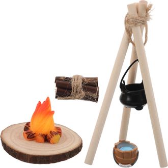 Valiclud Mini Bonfire Ornamente im Puppenhaus so, als Feuer Flammen wären künstliches Miniatur-Campingset -Miniaturmodell kleine Feuerstelle Hanfseil