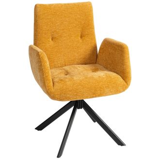 HOMCOM Sessel Drehbar Loungesessel mit Armlehne, Wolle-Leinenoptik, modern Polsterstuhl mit Knopfheftung, Stahlbeine, f&uuml;r Wohnzimmer, Schlafzimmer, Gelb