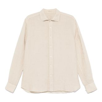 120% Lino Beige Leinenhemd Slim Fit Lange &Auml;rmel - - Shirts - Herren - Beige - M