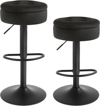 Woltu Lot de 2 Tabouret Bar Woltu Tabouret Pivotant à 360°, Velours + Métal, Noir