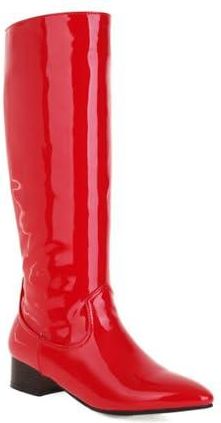 Generic Bottes d&eacute;quitation montantes en cuir verni &agrave; bout rond et talon bloc large pour femme, Rouge, 37.5 EU