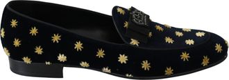 Dolce & Gabbana Blaue Samtkrone Hausschuhe Loafers Schuhe