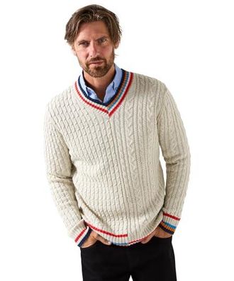 Joe Browns Classic Preppy V-Neck Cable Knit Jumper Pull, cr&egrave;me, L Homme