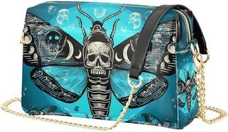 Mnsruu Sacs à bandoulière en cuir pour femme, motif papillons bleus, lune, crâne, sac à main
