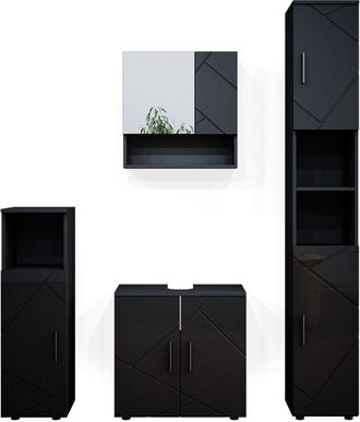 Vicco Ensemble de meubles de salle de bain Irma, Anthracite Haute brillance, 4 pièces, avec armoire haute