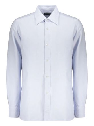 Tom Ford chemise en coton m&eacute;lang&eacute; &agrave; col pointu - Bleu