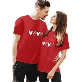 Generic T-shirt &agrave; manches courtes et col rond imprim&eacute; pour femme 2026 Saint-Valentin (2), Rouge, XXL