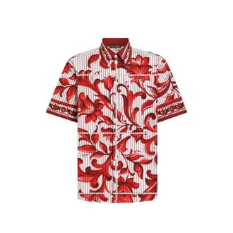 Dolce & Gabbana Majolica-print Striped Poplin Hawaii Shirt