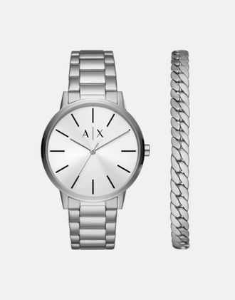 A|X Armani Exchange Herrenarmbanduhr aus Edelstahl in Silberoptik mit drei Zeigern, AX7138