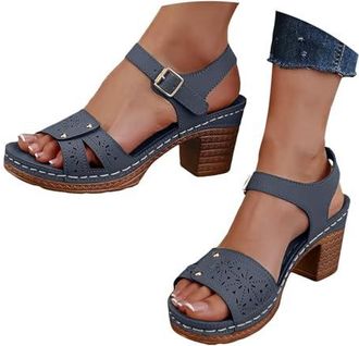 Generic Sandales d&eacute;t&eacute; pour femme 2026, talons hauts &eacute;pais, fleurs avec bouche de poisson, sandales d&eacute;t&eacute; habill&eacute;es d&eacute;contract&eacute;es avec sangle de cheville ajour&eacute;