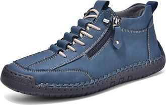 Generic Chaussures Chukka décontractées en cuir pour homme, faites à la main, fermeture éclair latérale, mocassins légers pour la marche, la conduite, bleu, 3