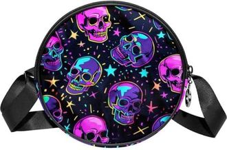 Generic Sac &agrave; bandouli&egrave;re circulaire pour femme, petit sac &agrave; bandouli&egrave;re color&eacute; avec fermeture &eacute;clair, bretelles r&eacute;glables, sac &agrave; main rond d&eacute;contract&eacute; pour f