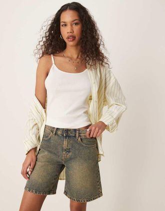 Dickies Herndon - Short en jean ample - Indigo décoloré à reflets jaunes-Bleu