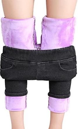 Onsoyours Legging Doublé en Polaire Thermique pour Femmes Pantalon Chaud Mode Casual Imprimé Span Taille Haute Garder Chaud Long Pantalon G Noir S