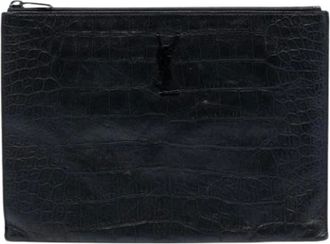 Saint Laurent Pre-owned Pochette Emboss&eacute;e Crocodile - Femme - Pre-owned - Noir - Taille: ONE Size