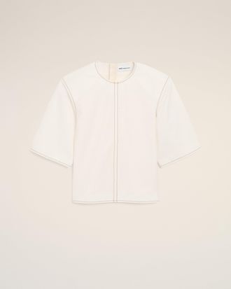 Ami Top Ajust&eacute; Blanc Manches Courtes en Coton Blanc - 34 - Femme