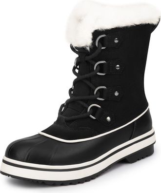 Dream Pairs Damen Winterstiefel Schneestiefel Wadenlang Wasserdicht Warm Gef&uuml;ttert Mit Kunstfell Gef&uuml;ttert Schn&uuml;rstiefel rutschfest Outdoor,Size 36.5,Schwarz,SDSB