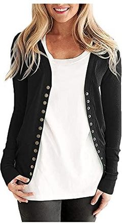 Generic Vestes pour femmes 2026 Solide Manches Longues Bouton Manteau Veste Tricot Mode Loose Color Cardigan, Noir, XXL