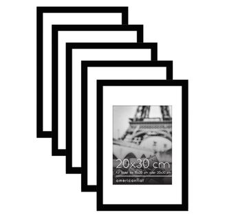 Americanflat Bilderrahmen 20x30 cm in Schwarz - Bilderrahmen 15x20 cm mit Passepartout und 20x30 cm ohne Passepartout - Set mit 5 Rahmen mit Widerstandsf&auml;higes Acr