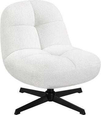 Yaheetech Sessel aus Boucle-Gewebe Polstersessel ohne Armlehne 360° Drehbarer Sitz Sessel für Wohnzimmer/Schlafzimmer/Empfangsraum Weiß